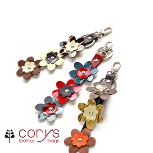 HANDMADE LEATHER FLOWERS Keyring, Leather Bag Charm, Handbag Leather ...