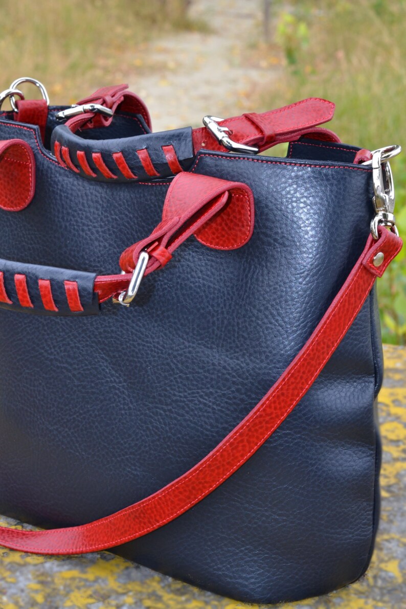 Medium Blue LEATHER TOTE BAG Leather Bag Leather Shoulder - Etsy