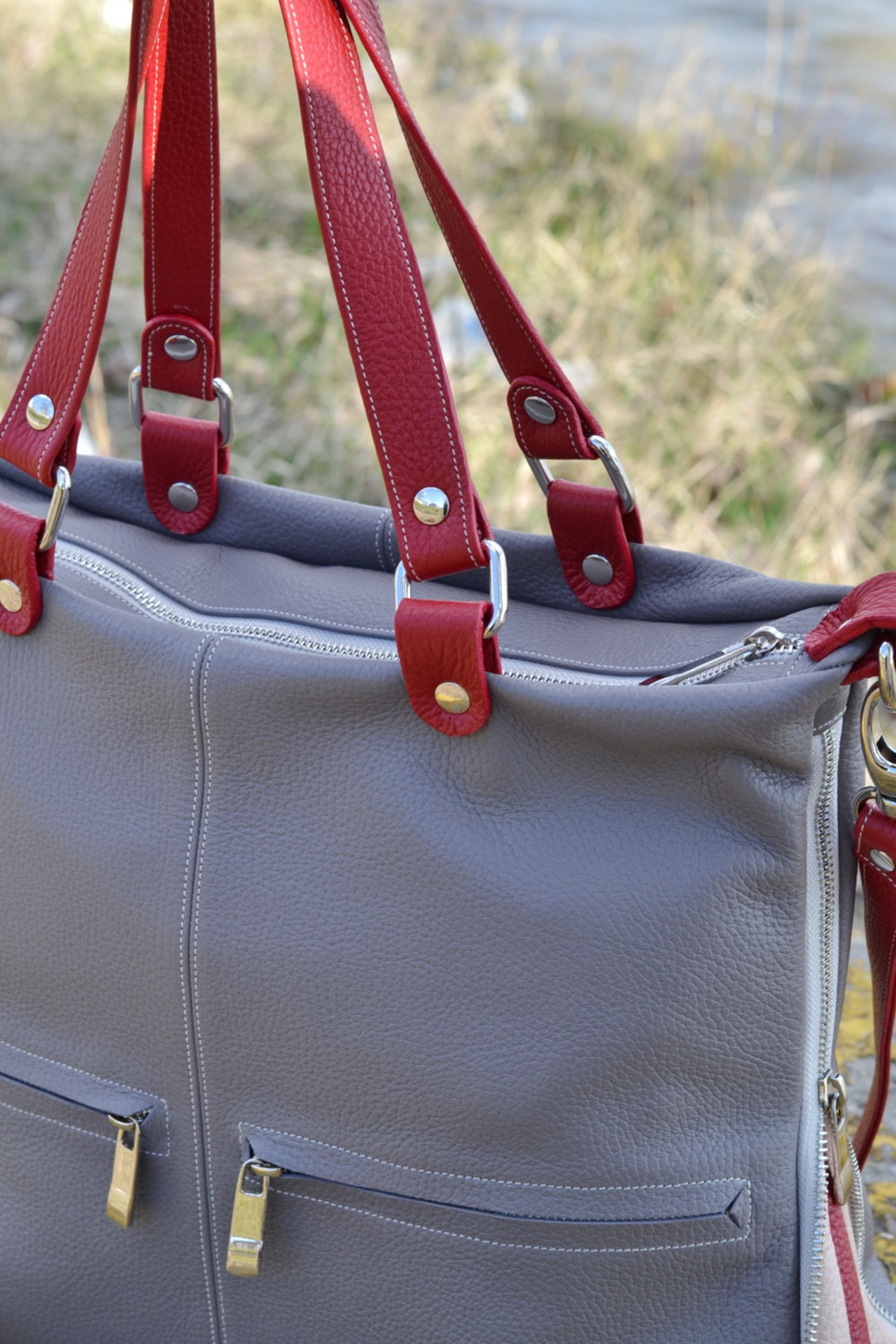 GRAY LEATHER HANDBAG Leather Purse Leather Shoulder Bag - Etsy