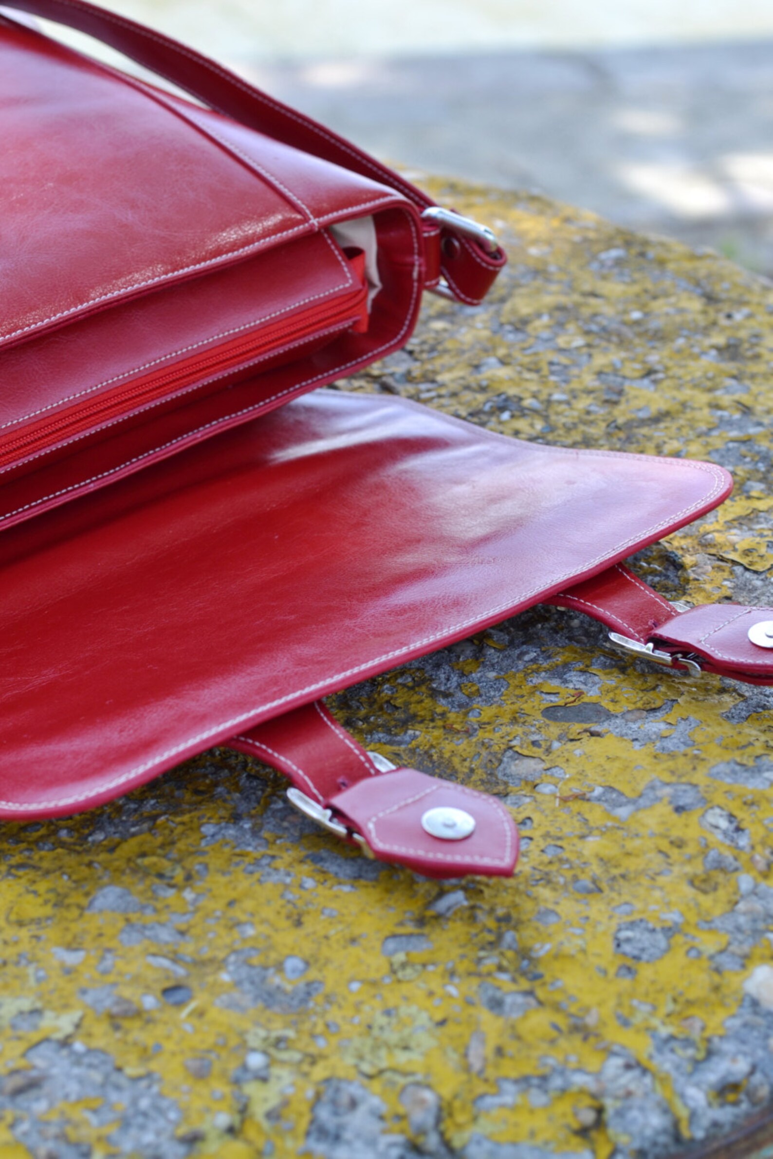 Red Leather Bag Leather Messenger Bag Leather Shoulder Bag - Etsy