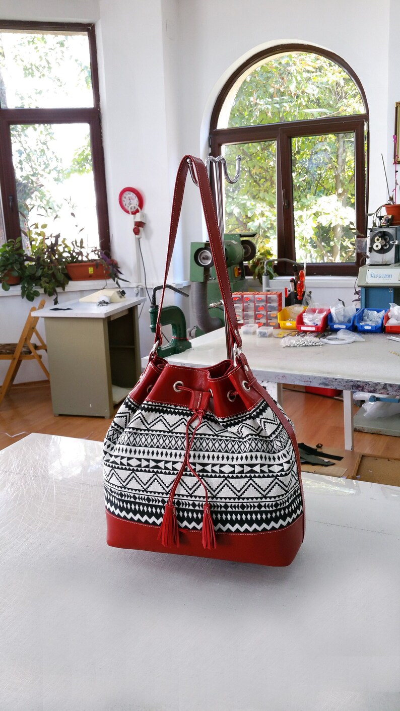 RED Leather Bucket Bag Leather Shoulder Bag Leather - Etsy