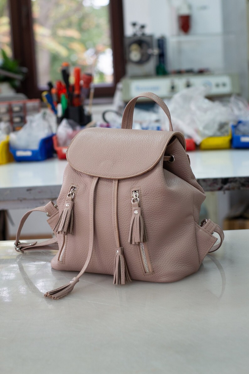 CREAM Leather Backpack Woman Leather Backpack Medium Leather | Etsy