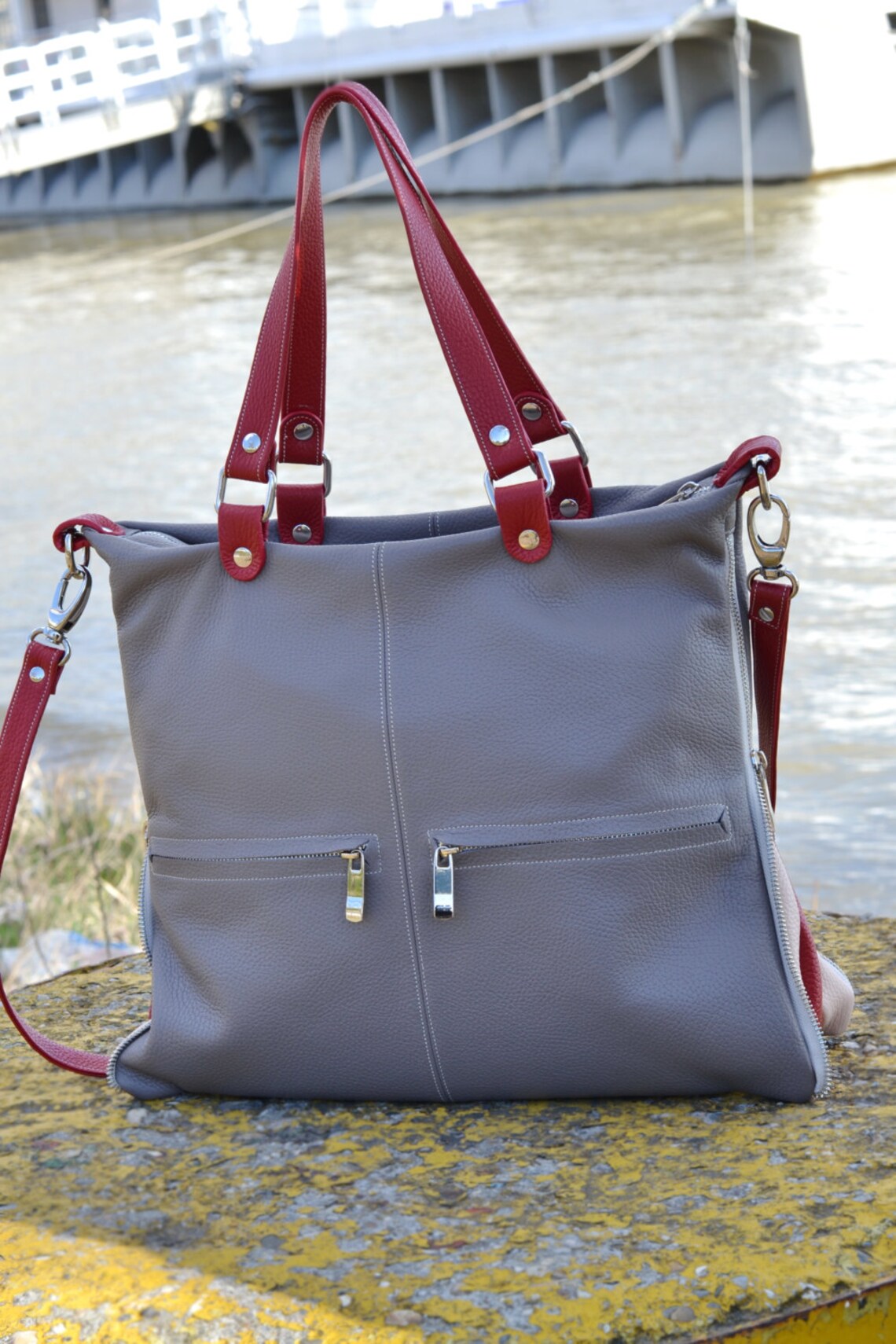 GRAY LEATHER HANDBAG Leather Purse Leather Shoulder Bag - Etsy