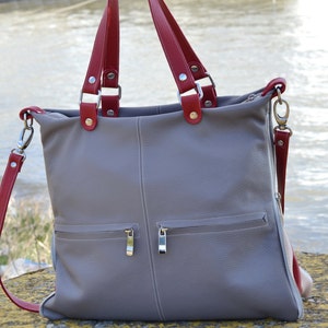 GRAY LEATHER HANDBAG, Leather Purse, Leather Shoulder Bag, Gray Leather ...