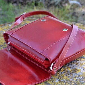 Red Leather Bag, Leather Messenger Bag, Leather Shoulder Bag, Custom ...