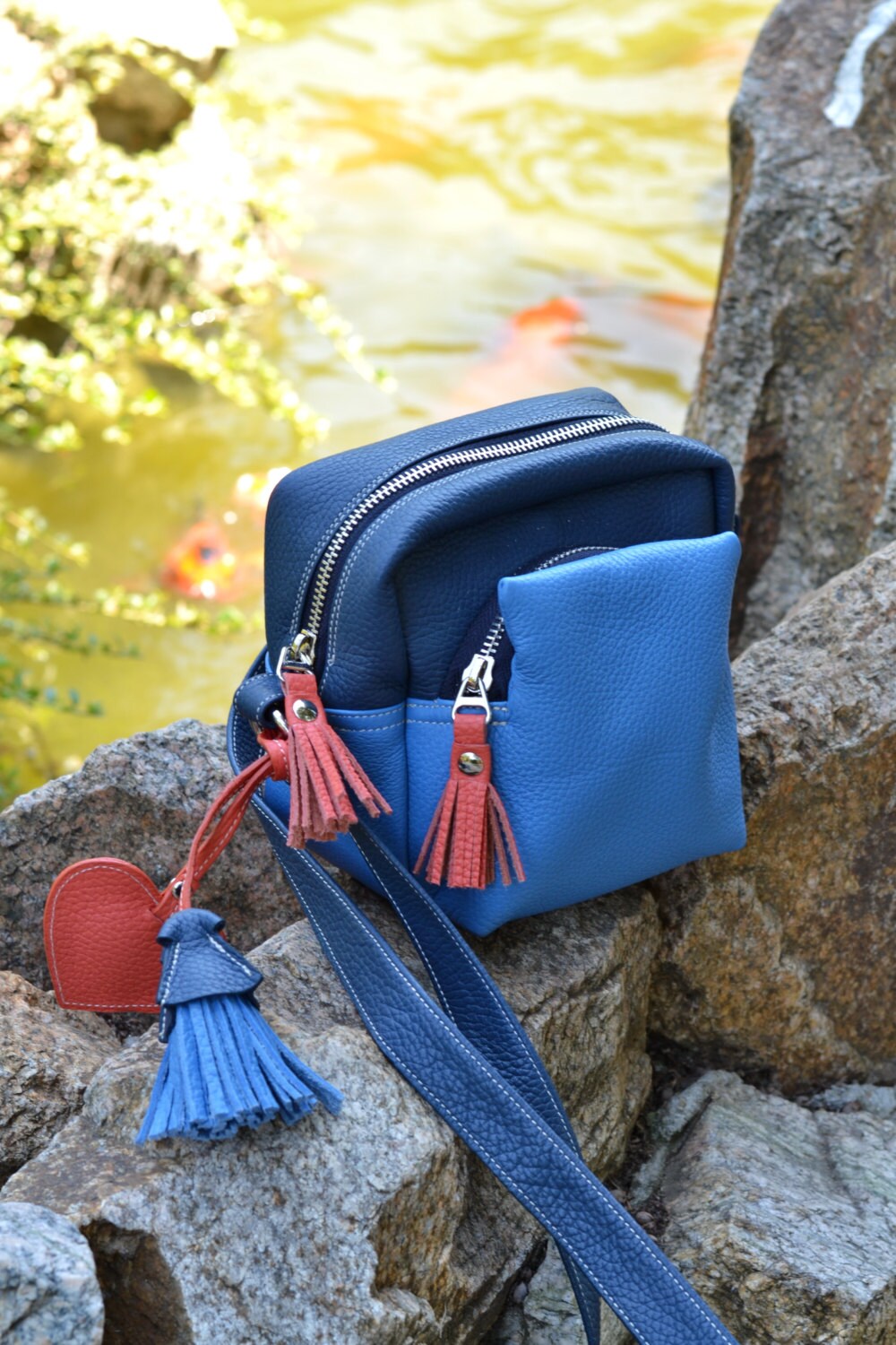 Blue SMALL LEATHER BAG Small Leather Crossbody Bag Small | Etsy