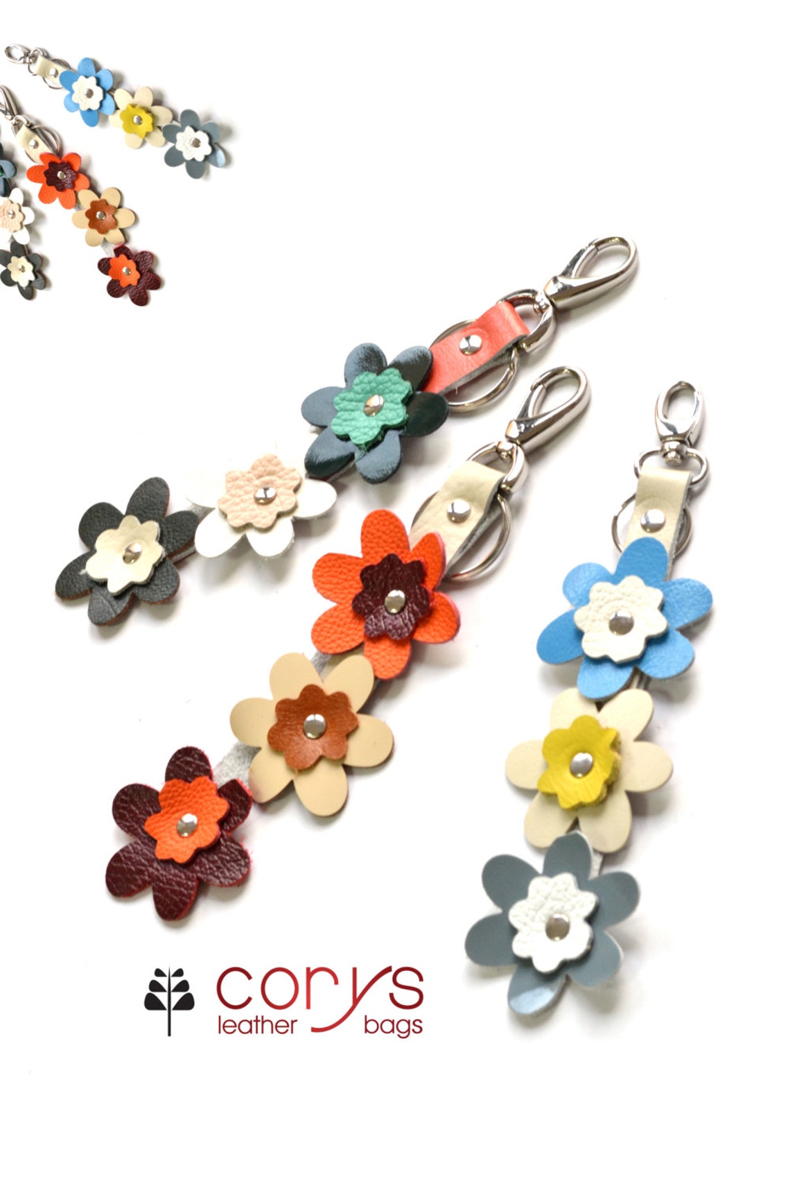 HANDMADE LEATHER FLOWERS Keyring Leather Bag Charm Handbag | Etsy