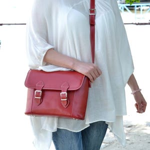 Red Leather Bag, Leather Messenger Bag, Leather Shoulder Bag, Custom ...