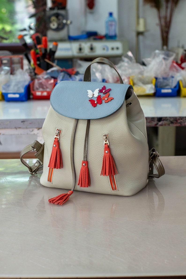 CREAM Leather Backpack Woman Leather Backpack Medium Leather | Etsy