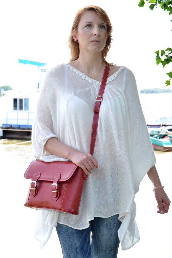 Red Leather Bag Leather Messenger Bag Leather Shoulder Bag - Etsy