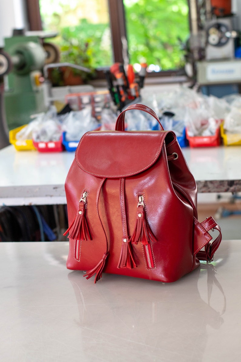 CREAM Leather Backpack Woman Leather Backpack Medium Leather | Etsy