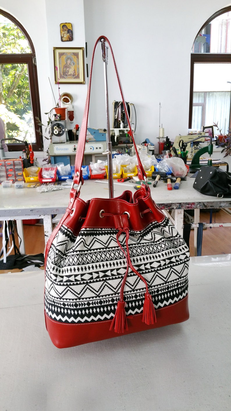 RED Leather Bucket Bag Leather Shoulder Bag Leather - Etsy