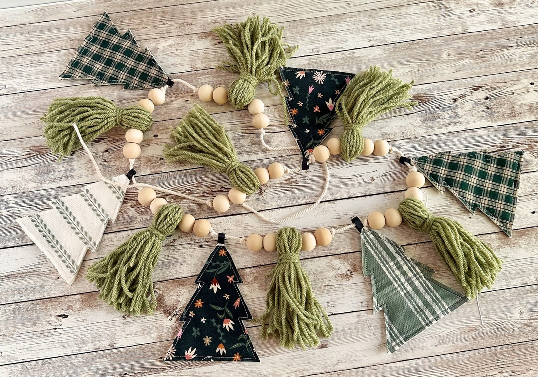 Rustic Tassel Christmas Tree Garland: Hygge Woodland Fabric Decor for ...