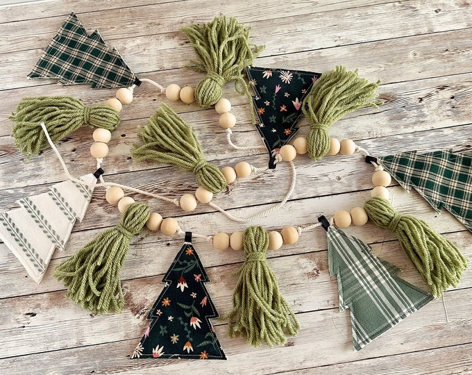 Rustic Tassel Christmas Tree Garland: Hygge Woodland Fabric Decor for ...