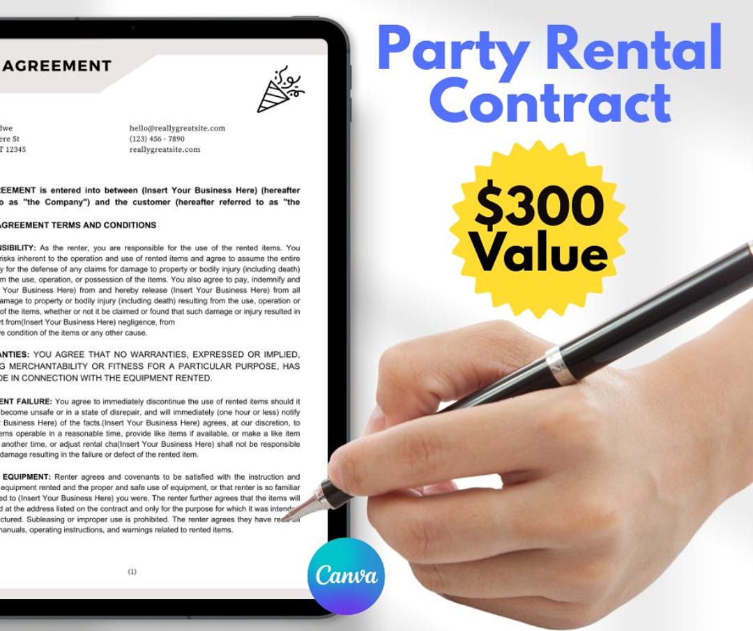 Party Rental Contract Template: Customizable Event Agreement (canva ...