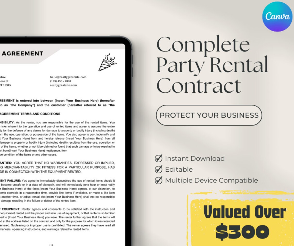 Party Rental Contract, Event Rental Agreement, Chair Rental Agreement ...