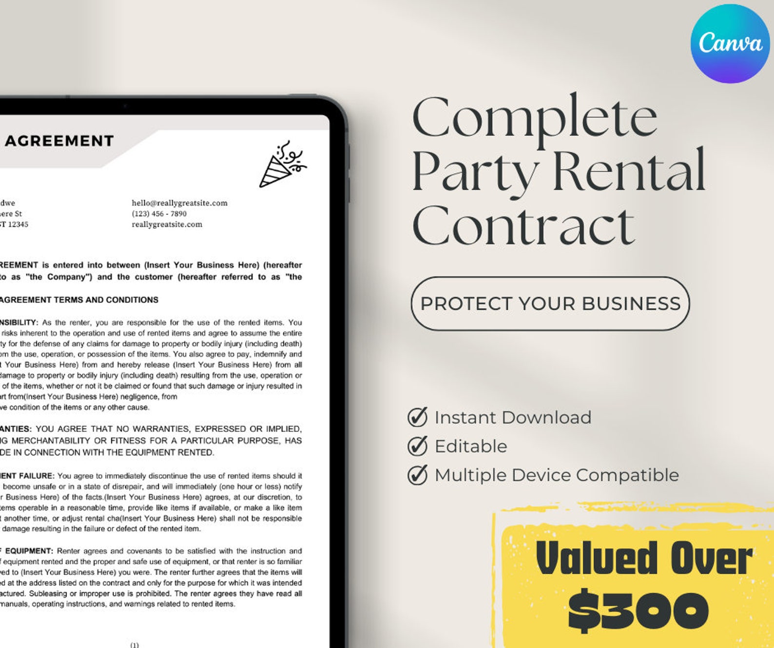 Party Rental Contract, Event Rental Agreement, Chair Rental Agreement ...