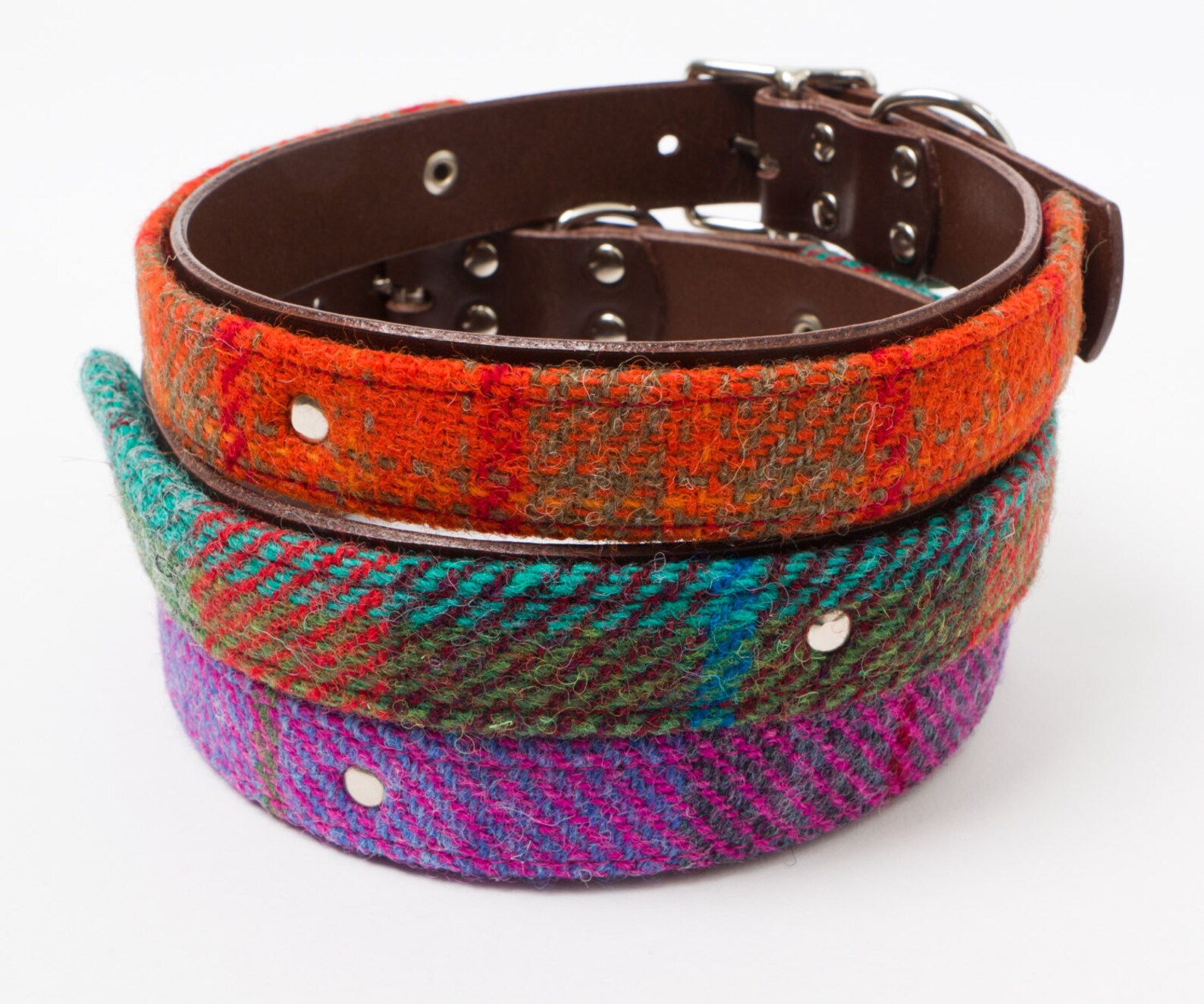 Harris Tweed and Leather Dog Collar, Made to Measure, Mustard and Blue ...