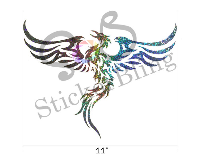 Phoenix Flame Tribal 11 Silver Glitter Holographic Vinyl Decal Sticker ...