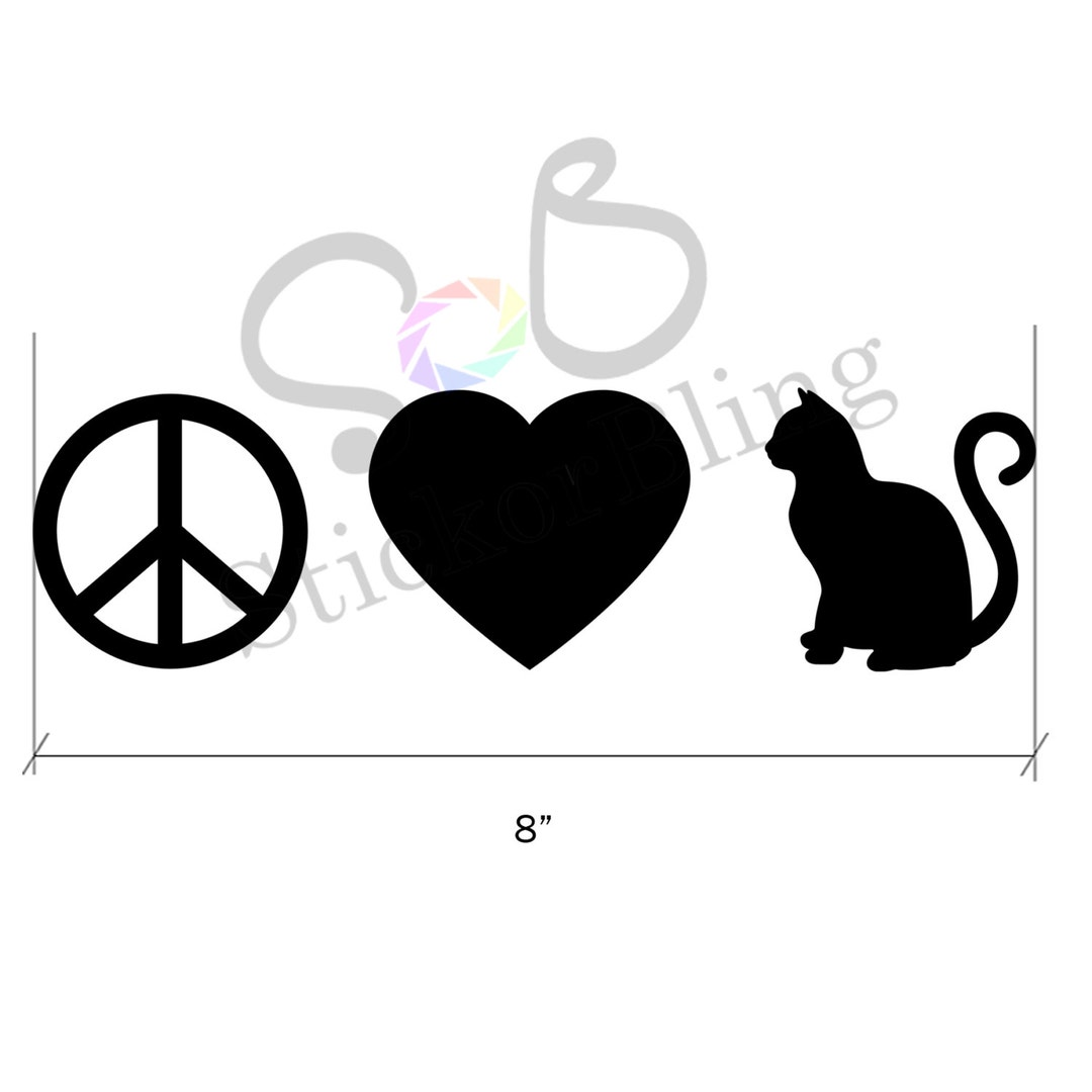 PEACE LOVE CAT Kittyvinyl Decal Sticker Car Window Bumper Computer ...