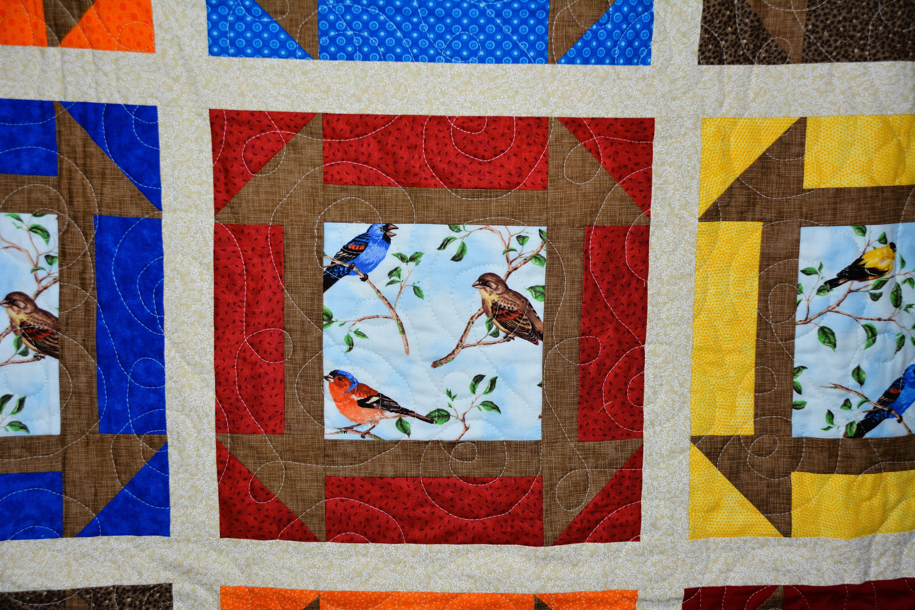 Queen Size Quilt, Bird Quilt, Brown Quilt, Bird Lover Quilt, Bird ...