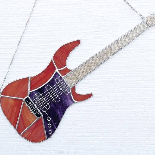 Stained Glass Art Suncatcher Electric Guitar Musical - Etsy