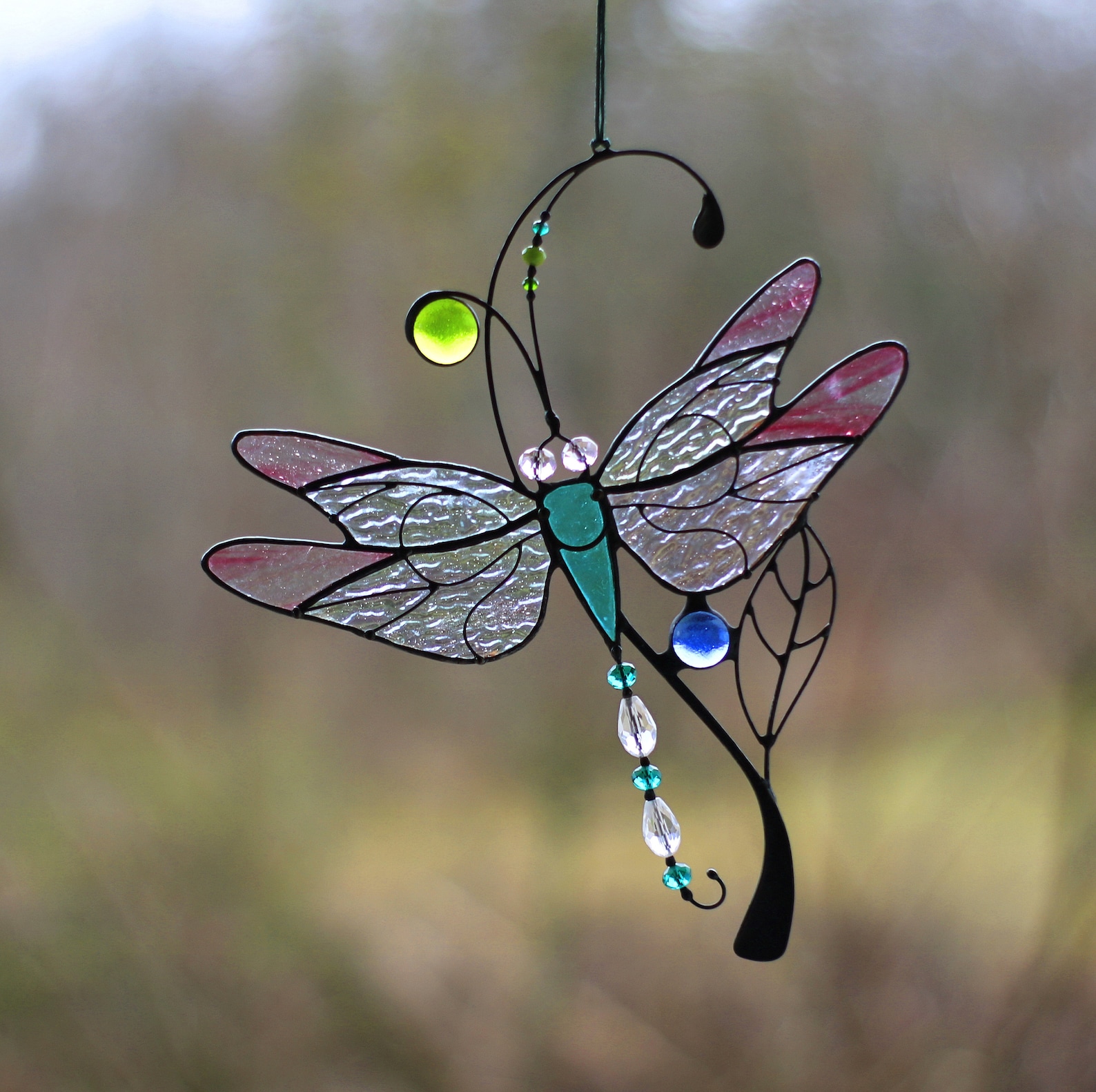 Dragonfly Stained Glass Art Window Hangings Suncatcher Home Etsy