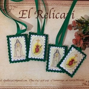 ESCAPULARIO VERDE. Inmaculado Corazon de Maria. Mide 4,5cm x 4 cm ...