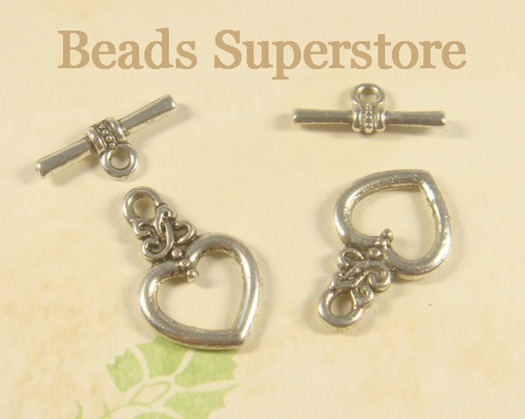 10 Sets, 20 Mm X 13 Mm Antique Silver Heart Toggle Clasp Nickel Free ...
