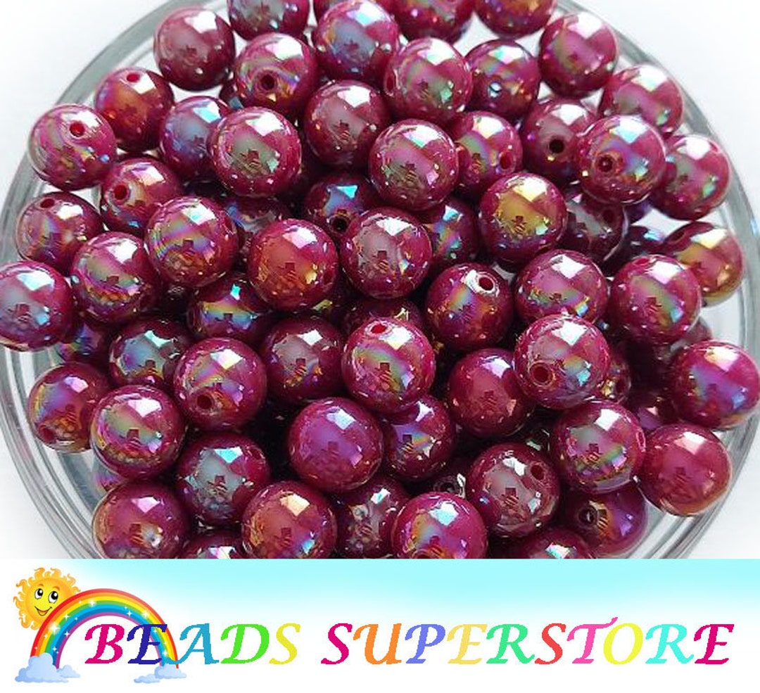 12mm Maroon AB Solid Chunky Bubblegum Round Beads, Solid Gumball Beads ...