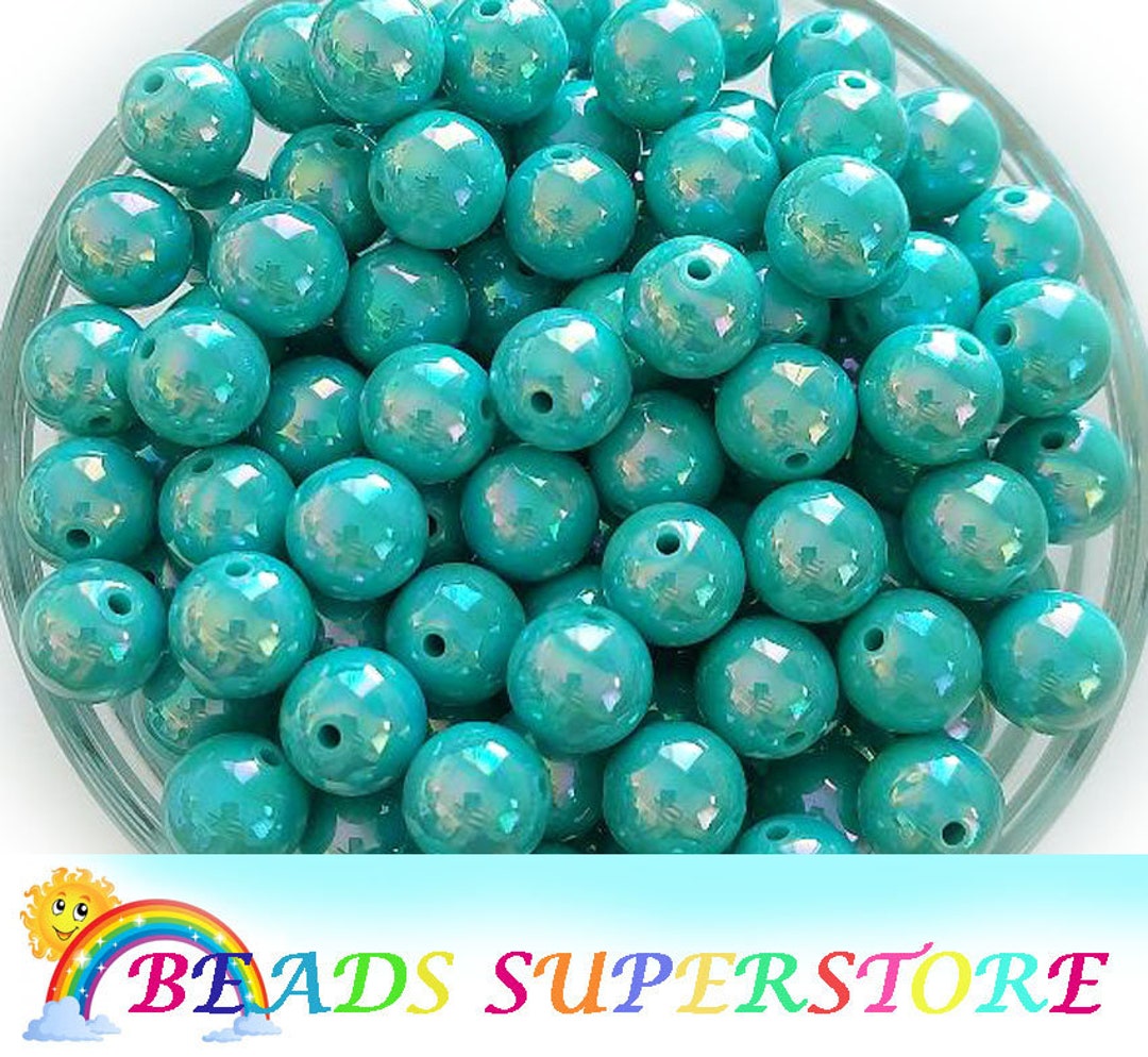 12mm Turquoise AB Solid Chunky Bubblegum Round Beads, Solid Gumball ...