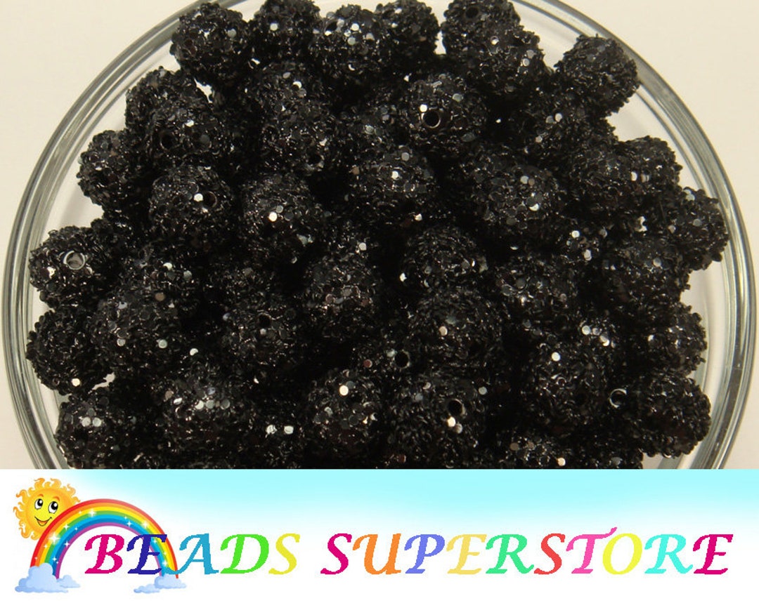 12mm Black Spangle Chunky Bubblegum Round Beads, Gumball Beads, Acrylic ...