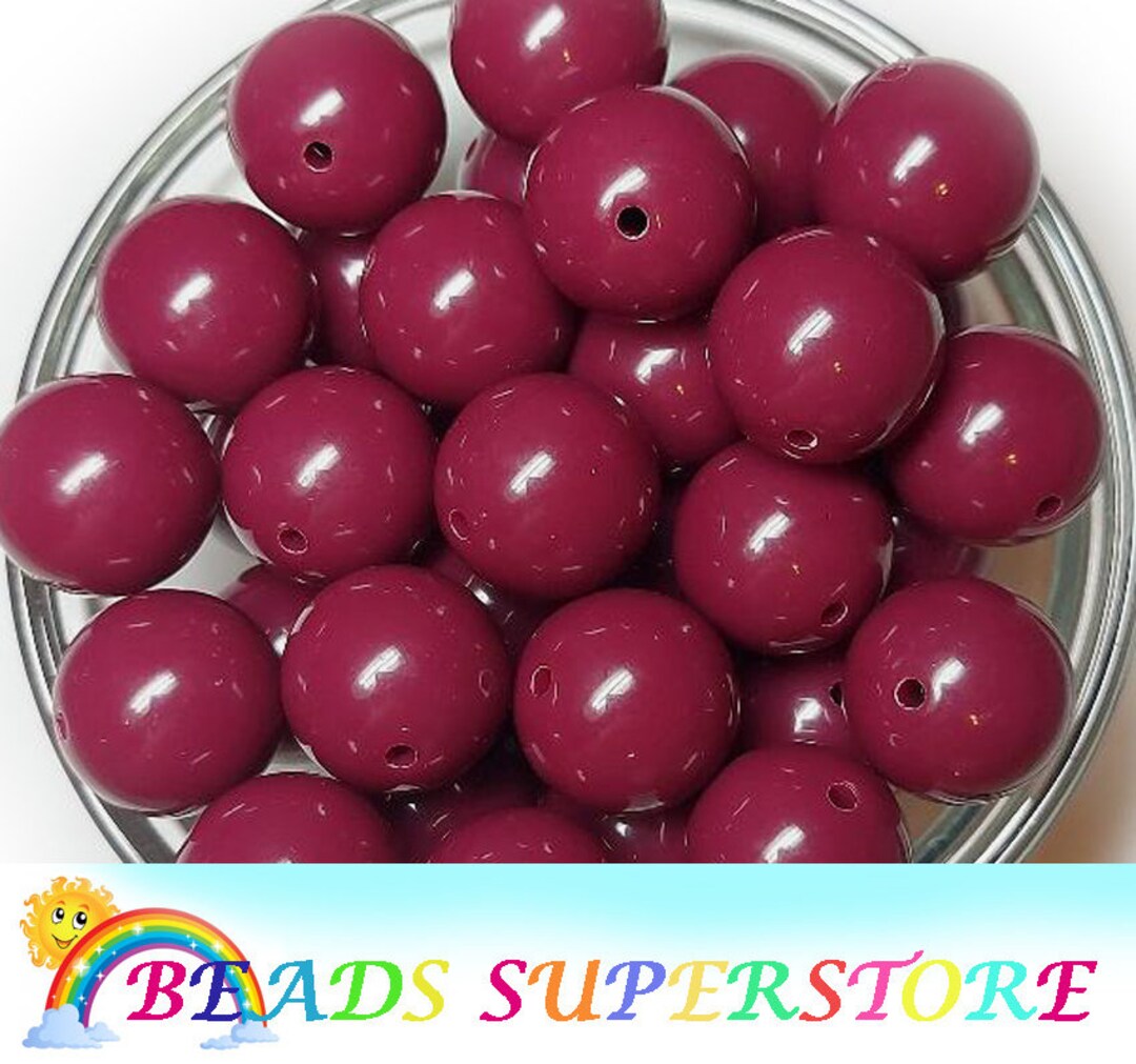 20mm Maroon Solid Chunky Bubblegum Round Beads, Gumball Beads, Acrylic ...