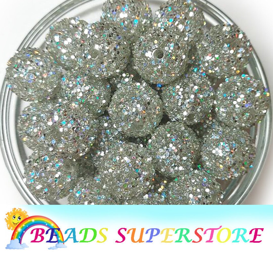 20mm Silver AB Spangle Chunky Bubblegum Round Beads, Gumball Beads ...