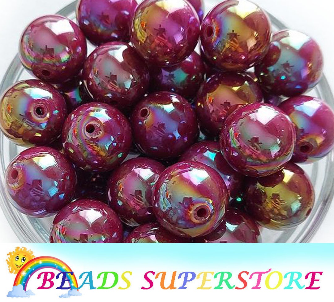 20mm Maroon AB Solid Chunky Bubblegum Round Beads, Gumball Beads ...