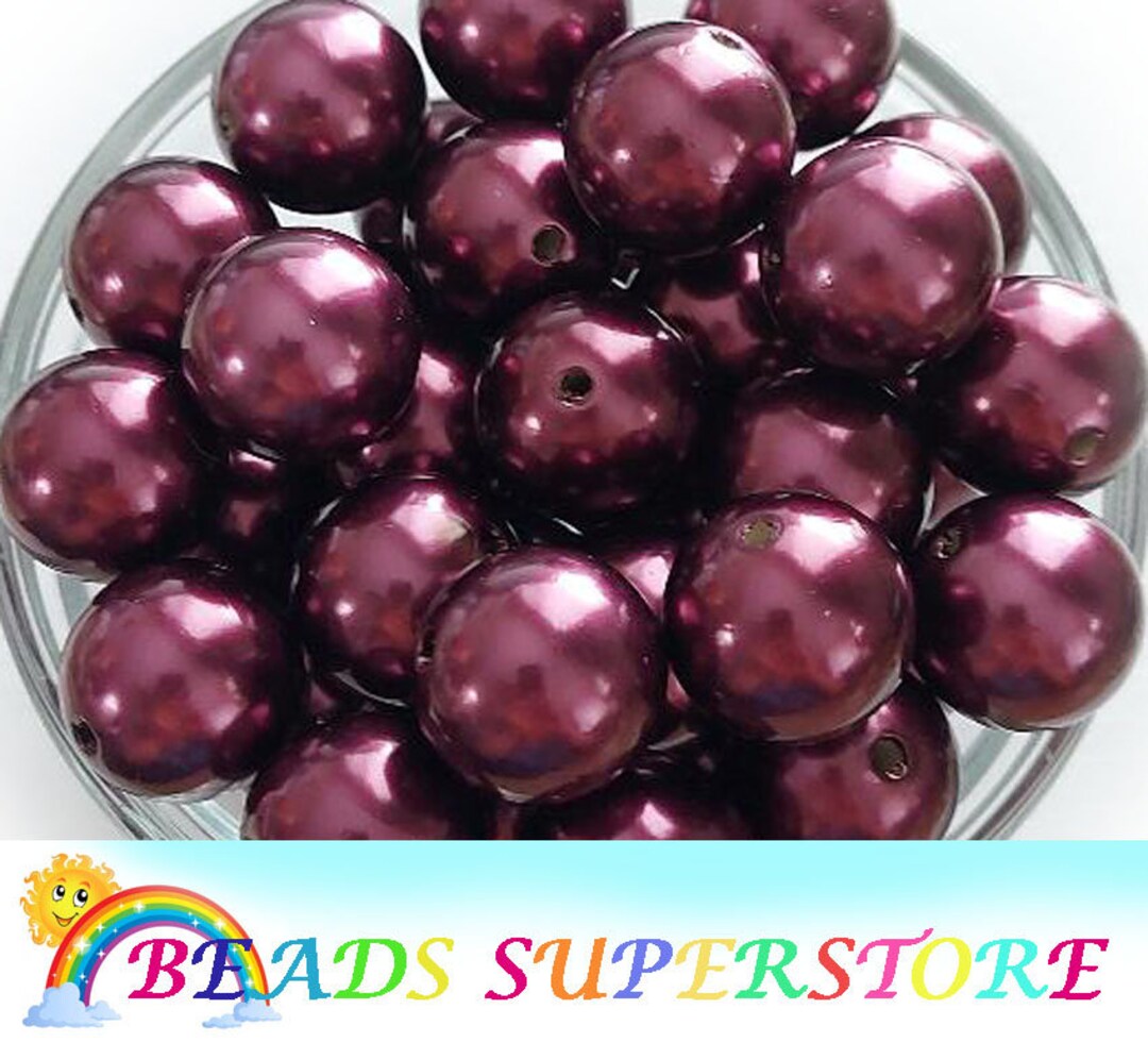 20mm Maroon Pearl Chunky Bubblegum Round Beads, Gumball Beads, Acrylic ...