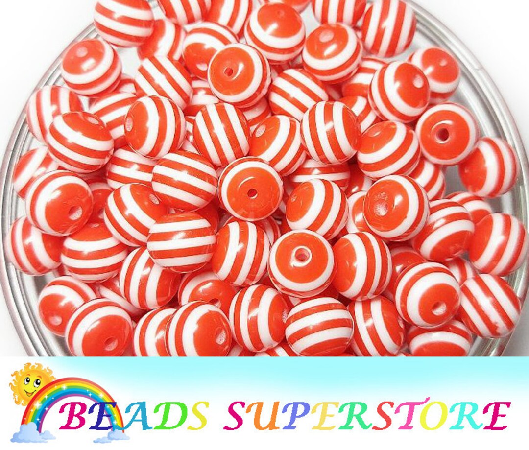 12mm Red Striped Chunky Bubblegum Round Beads, Gumball Beads, Acrylic ...