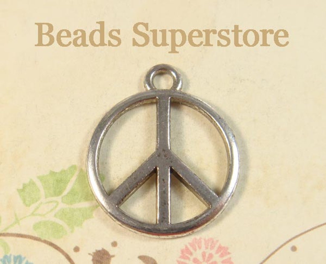 Large 27 Mm X 23 Mm Antique Silver Peace Sign Charm / Pendant Nickel ...