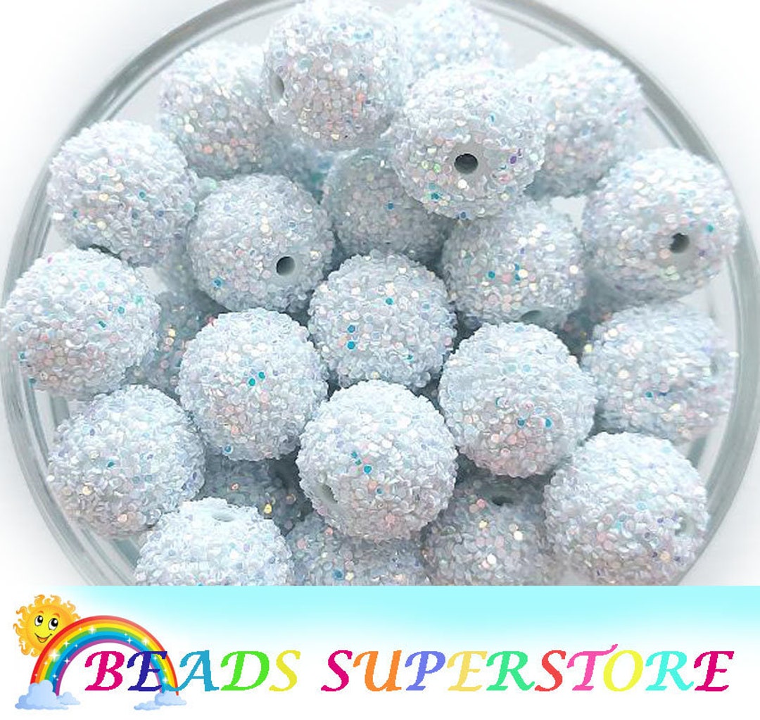 20mm White AB Spangle Chunky Bubblegum Round Beads, Gumball Beads ...