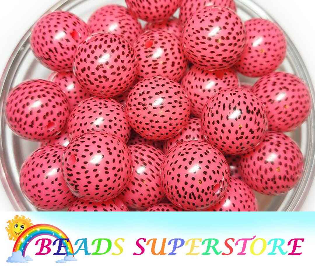 20mm Hot Pink Watermelon Seed Chunky Bubblegum Round Beads, Gumball ...