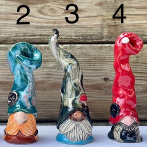 Tall, Skinny Ceramic Gnome, Bushy Mustaches, Big Noses, Drippy Glazed ...