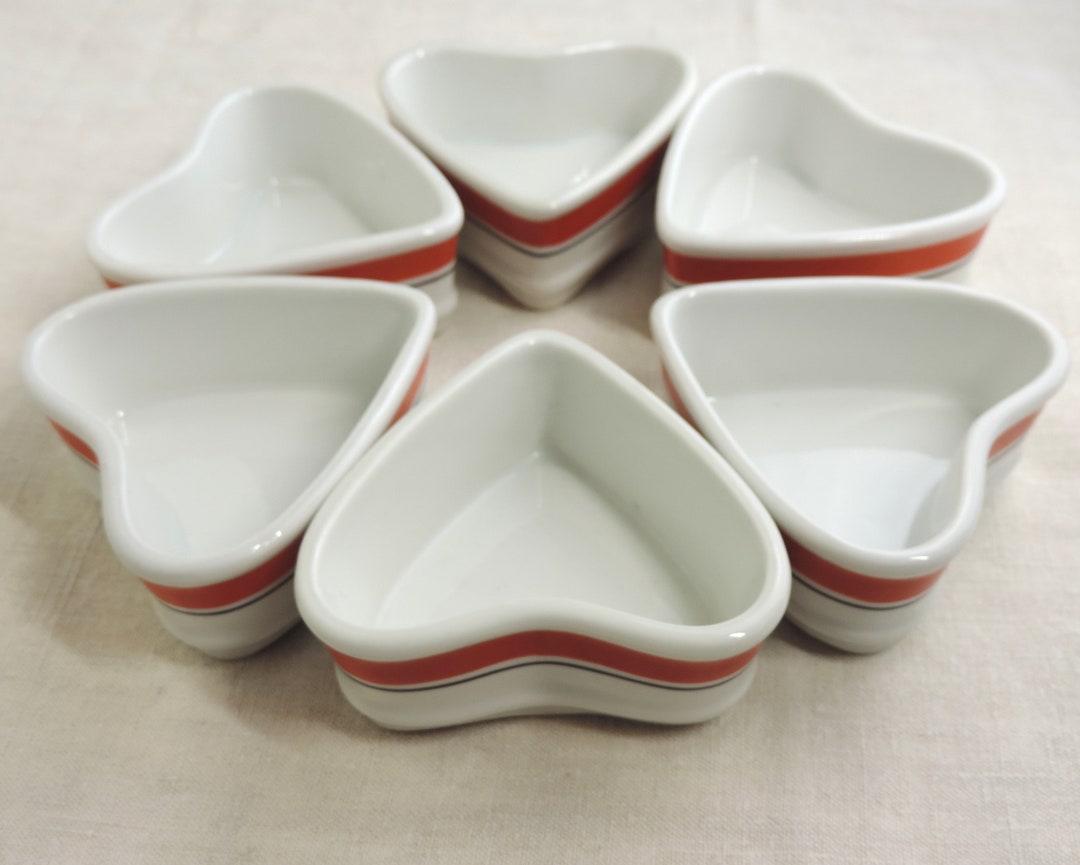 French Vintage Heart Shaped Ramekins Set of 6, French Vintage Heart ...