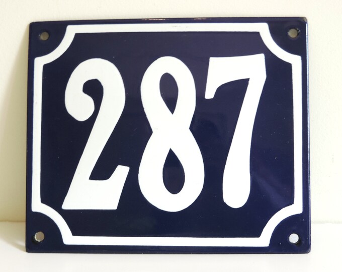 French Vintage Blue and White Enamel House Number Sign, Large French ...