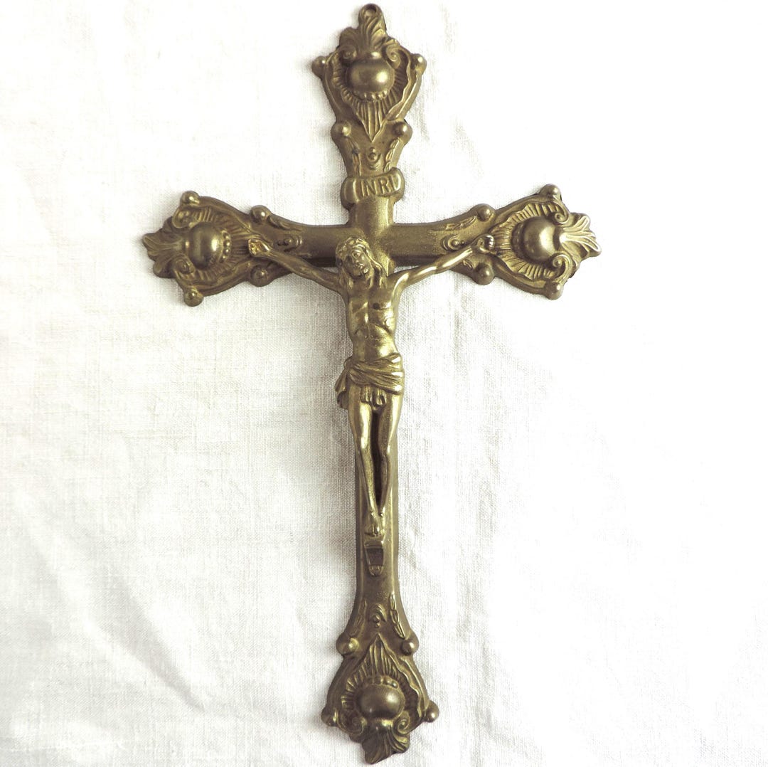 Antique Crucifix, French Antique Crucifix, Brass Wall Crucifix With ...