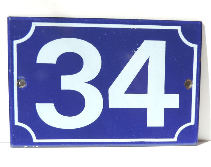 French Vintage Blue and White Enamel House Number Sign, Enamel Home ...