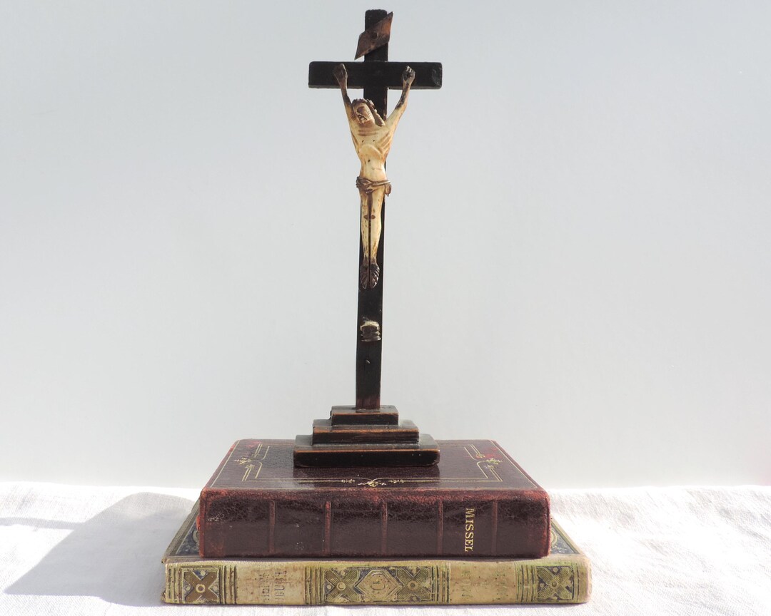 Antique French Standing Crucifix: Ebonized Wood Jansenist Crucifix With ...
