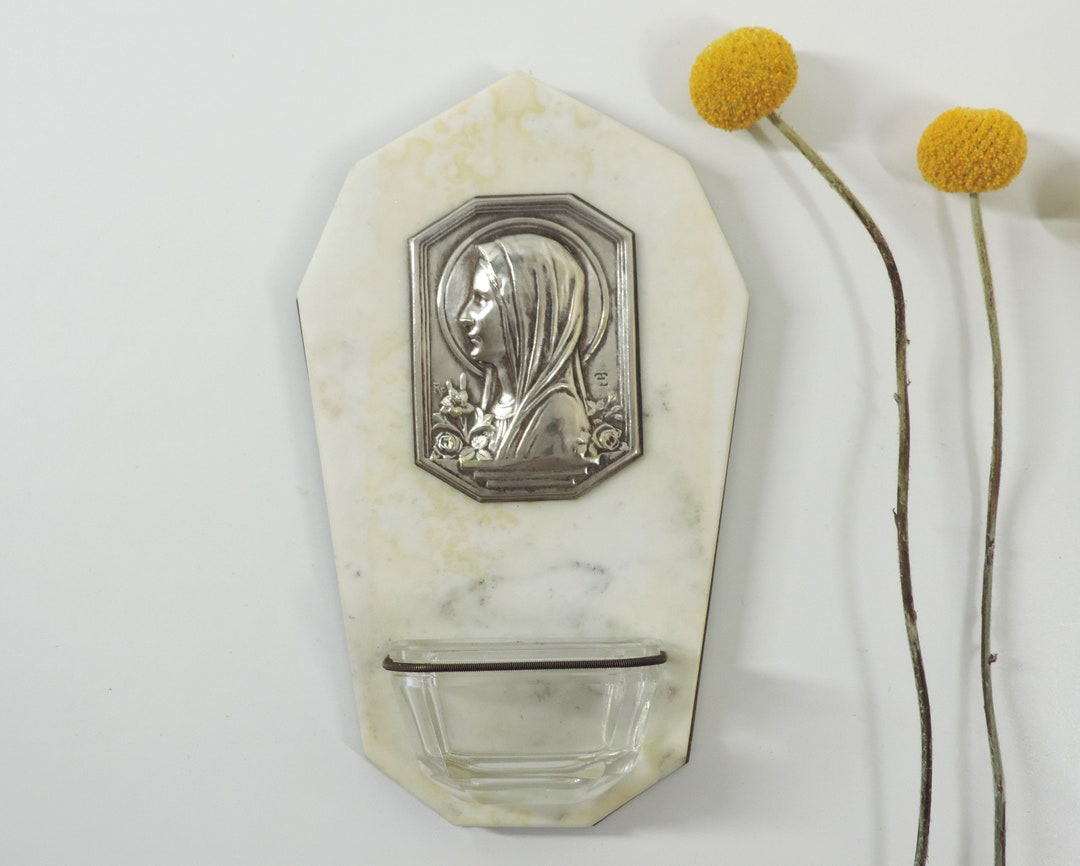 Virgin Mary Holy Water Font, French Vintage Virgin Mary Benitier ...