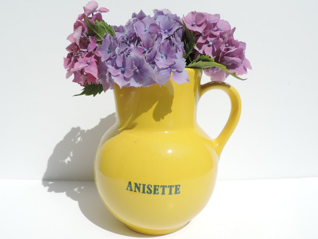 Vintage Yellow Pitcher, French Vintage Anisette Pitcher, Anisette Water ...