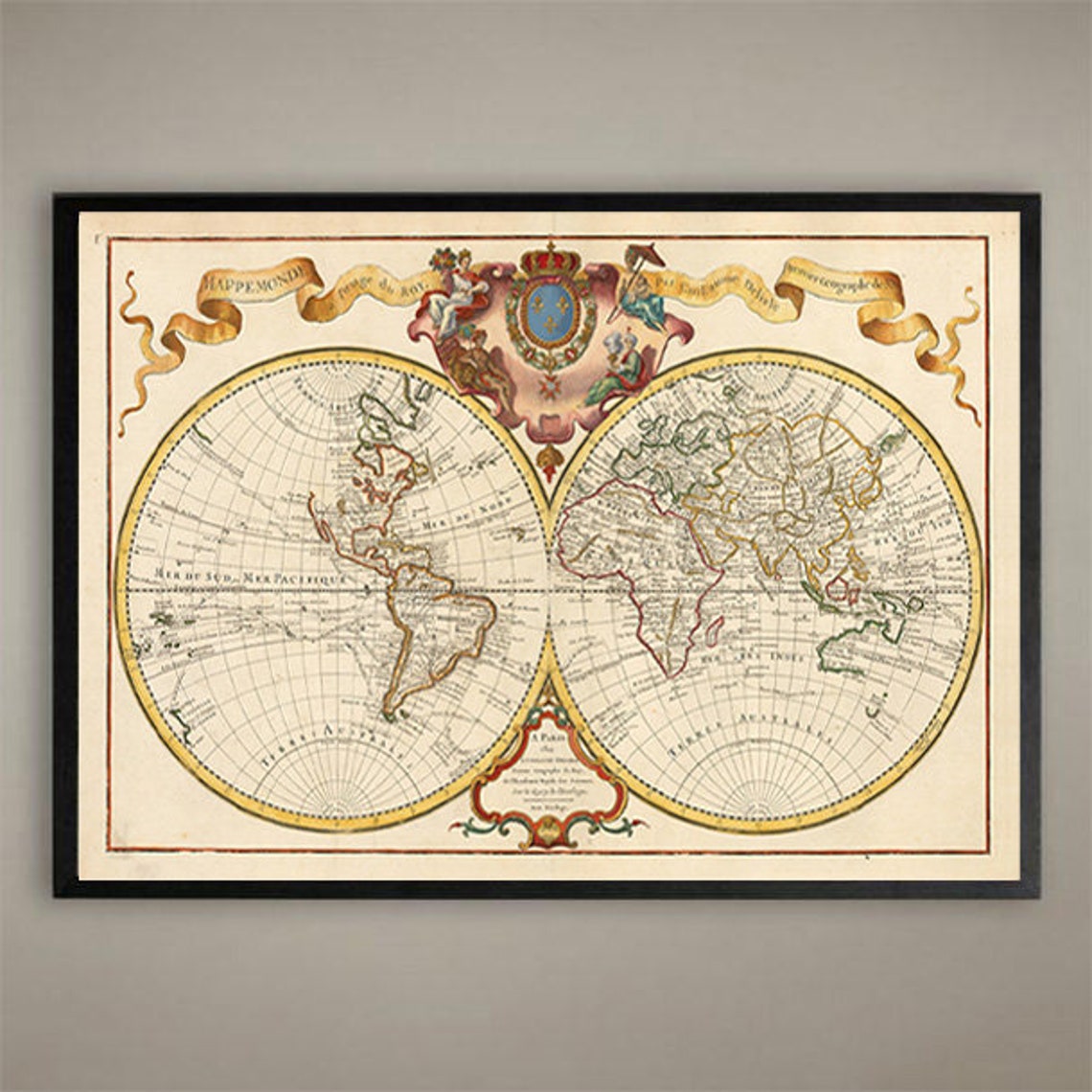 World Map 1720 Double Hemisphere Map World Map Art - Etsy