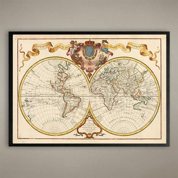 World Map 1720 Double Hemisphere Map World Map Art - Etsy